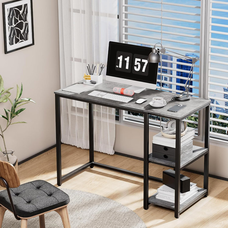 17 Stories Computer Desk 40 inches with 2-Tier Shelves Sturdy Home Office Desk | Wayfair